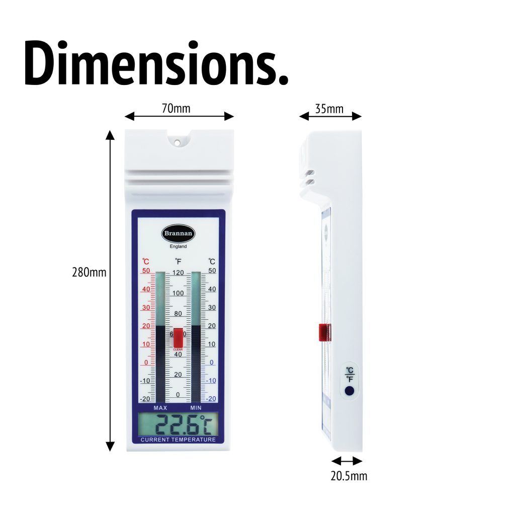 Digital quick set max min thermometer C&F - white | Brannan