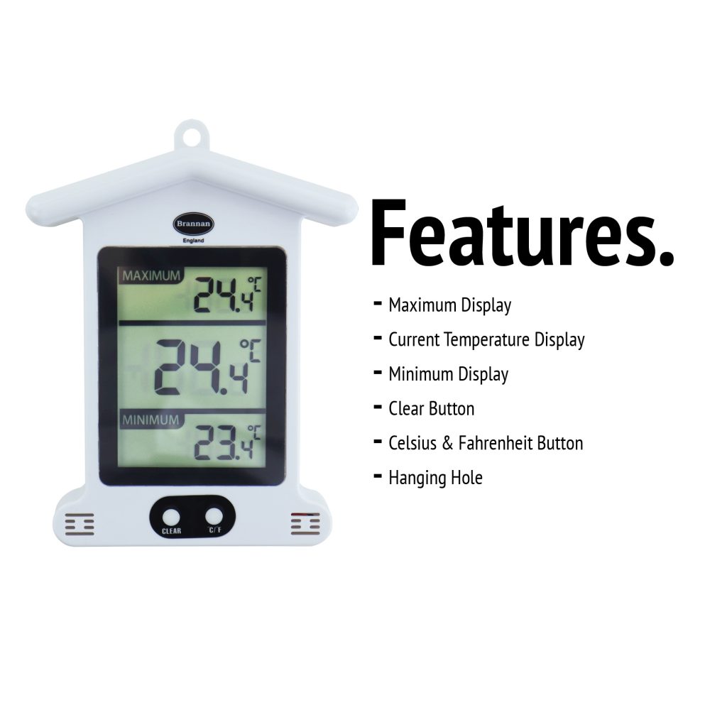 Weatherproof digital max min thermometer - white | Brannan