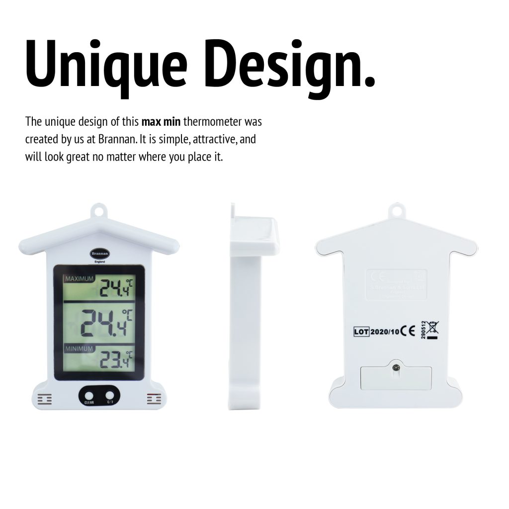 Weatherproof digital max min thermometer - white | Brannan