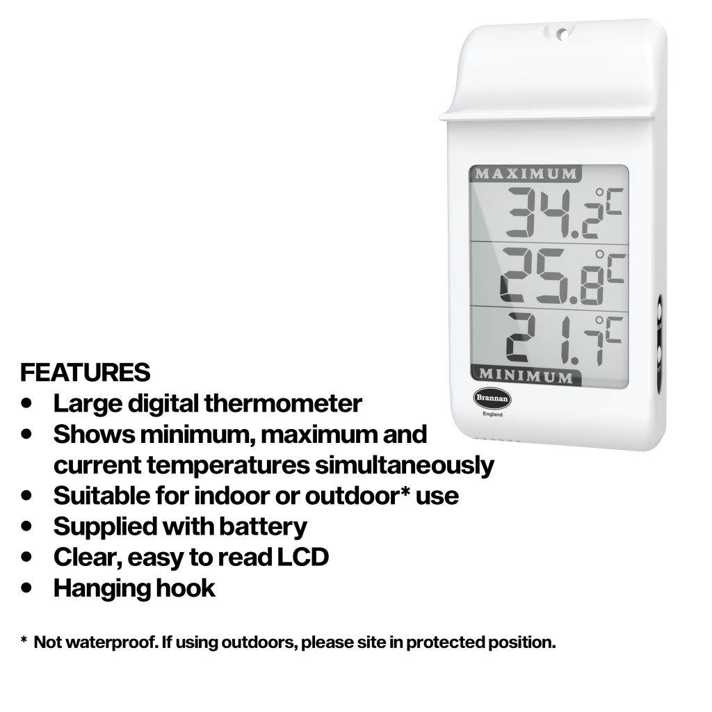 Large digital max min thermometer - white | Brannan