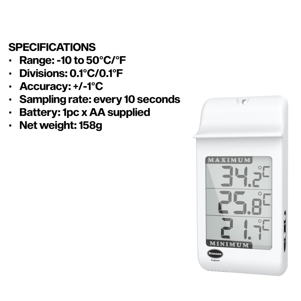 Max min thermometer - large LCD - white | Brannan