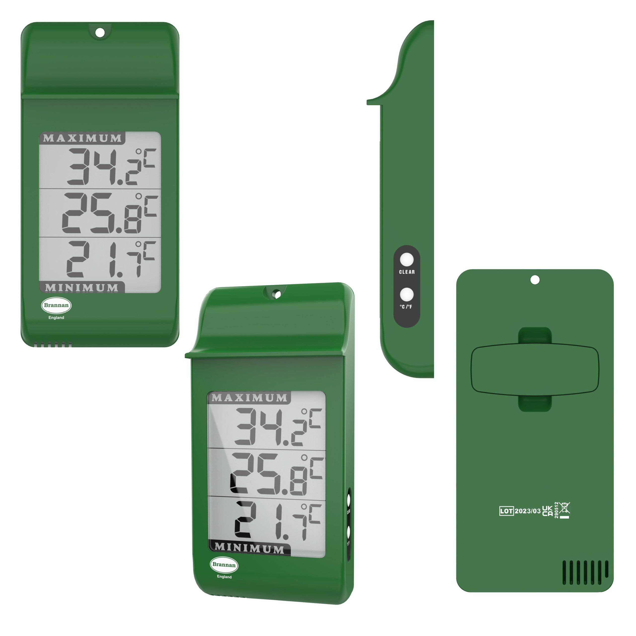 Max min Thermometer - large LCD in green | Brannan