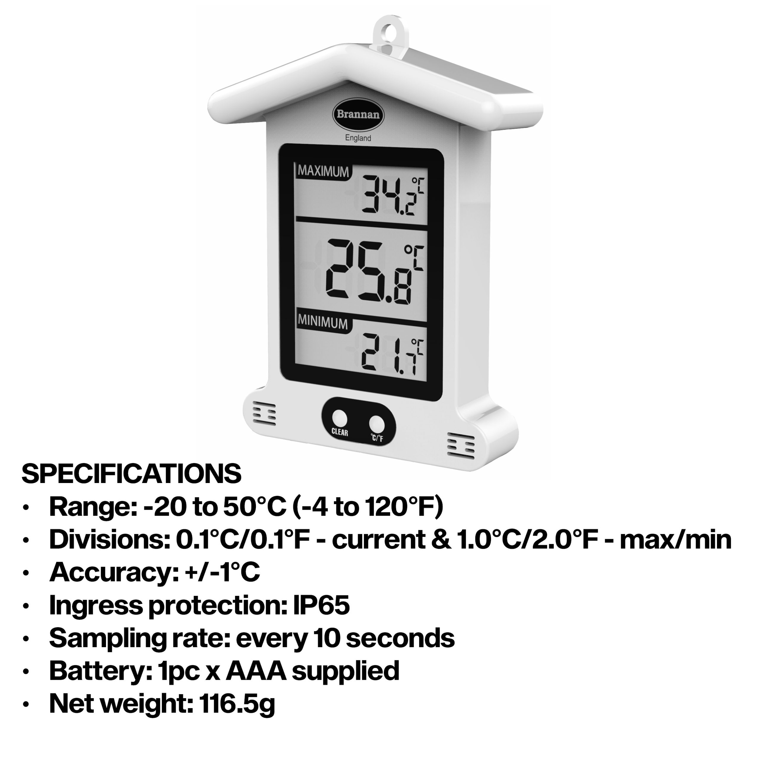 Max min thermometer - weatherproof design | Brannan