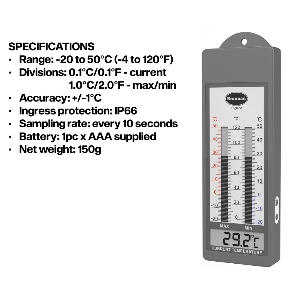 Max min thermometer - waterproof design | Brannan
