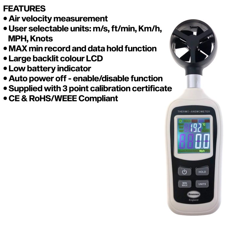 Mini Thermo Anemometer - Wind Speed Meter - Brannan