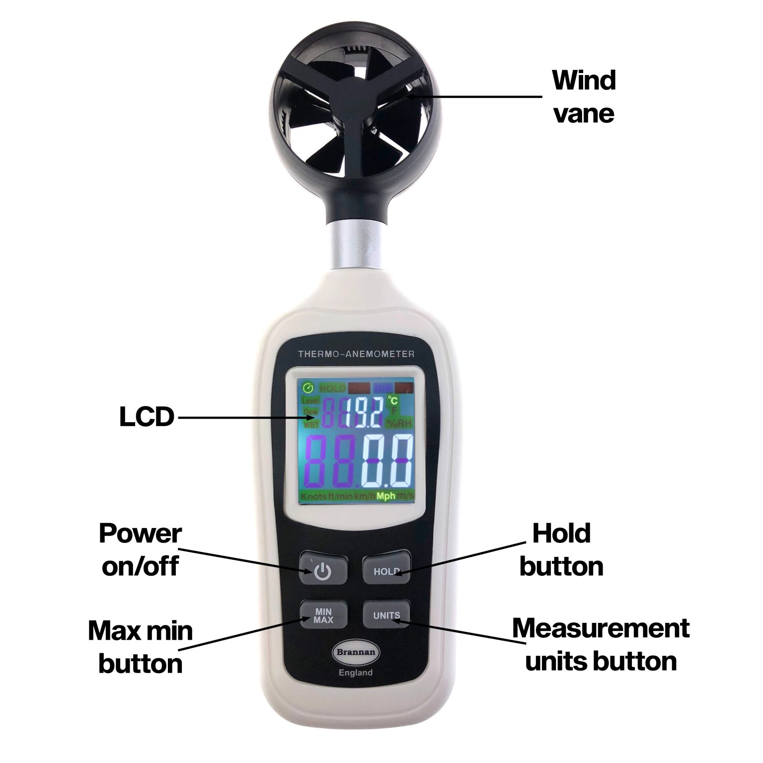 Mini Thermo Anemometer - Wind Speed Meter - Brannan