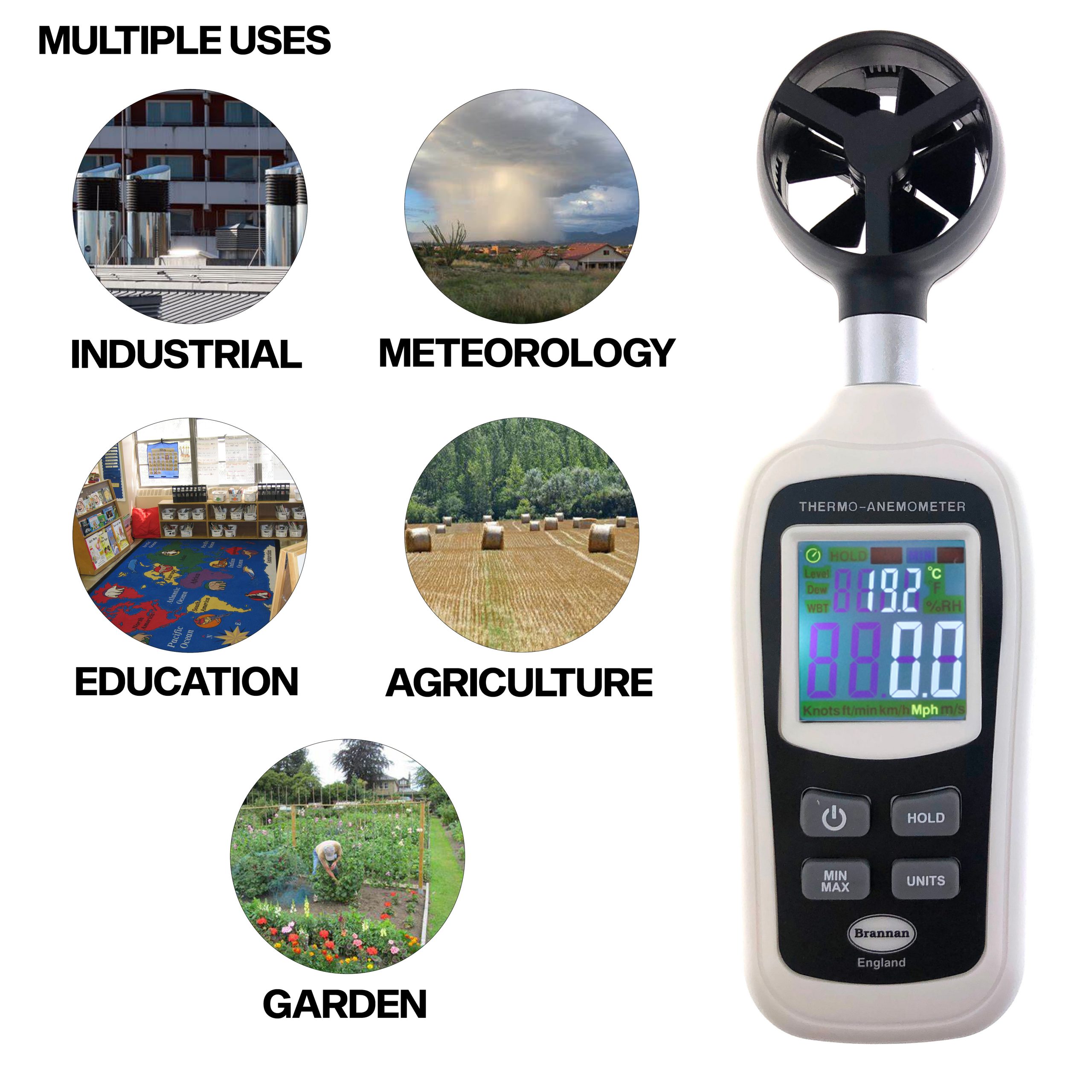 Mini Thermo Anemometer - Wind Speed Meter - Brannan