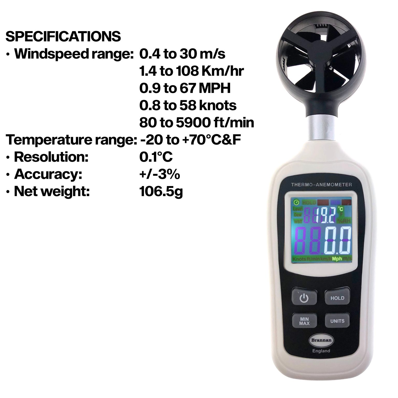 Mini Thermo Anemometer - Wind Speed Meter - Brannan