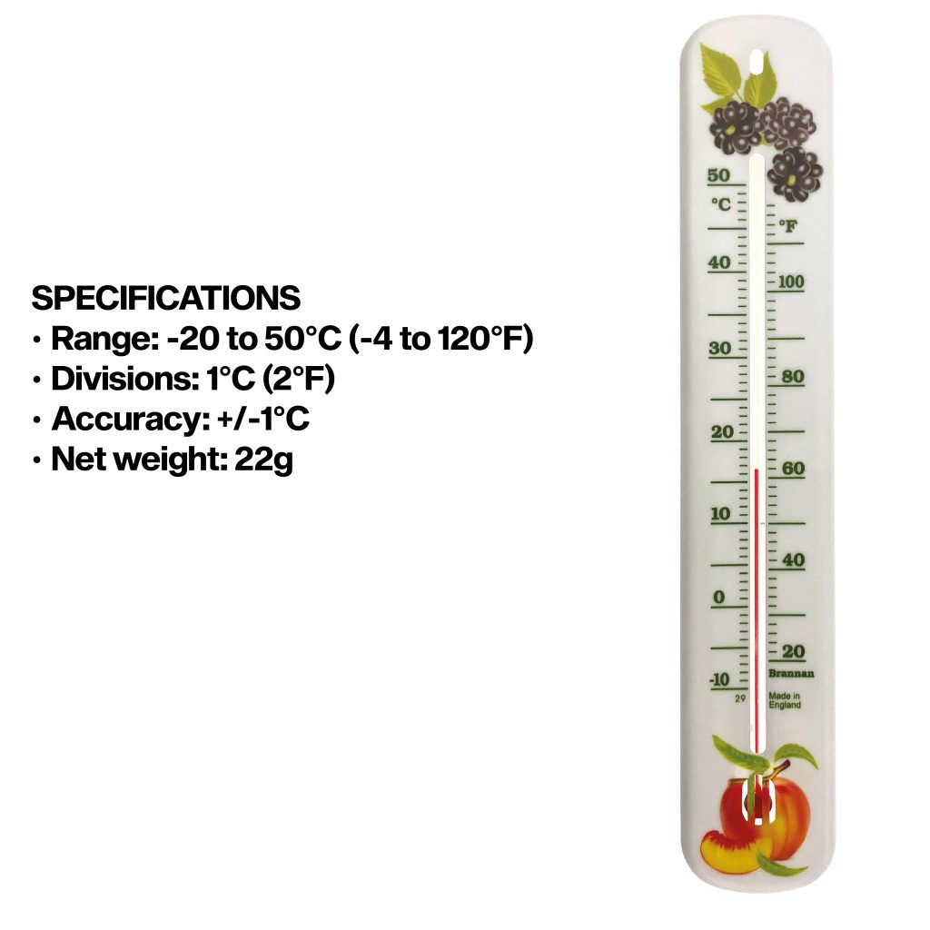215mm plastic wall thermometer - decorative wild fruit design | Brannan