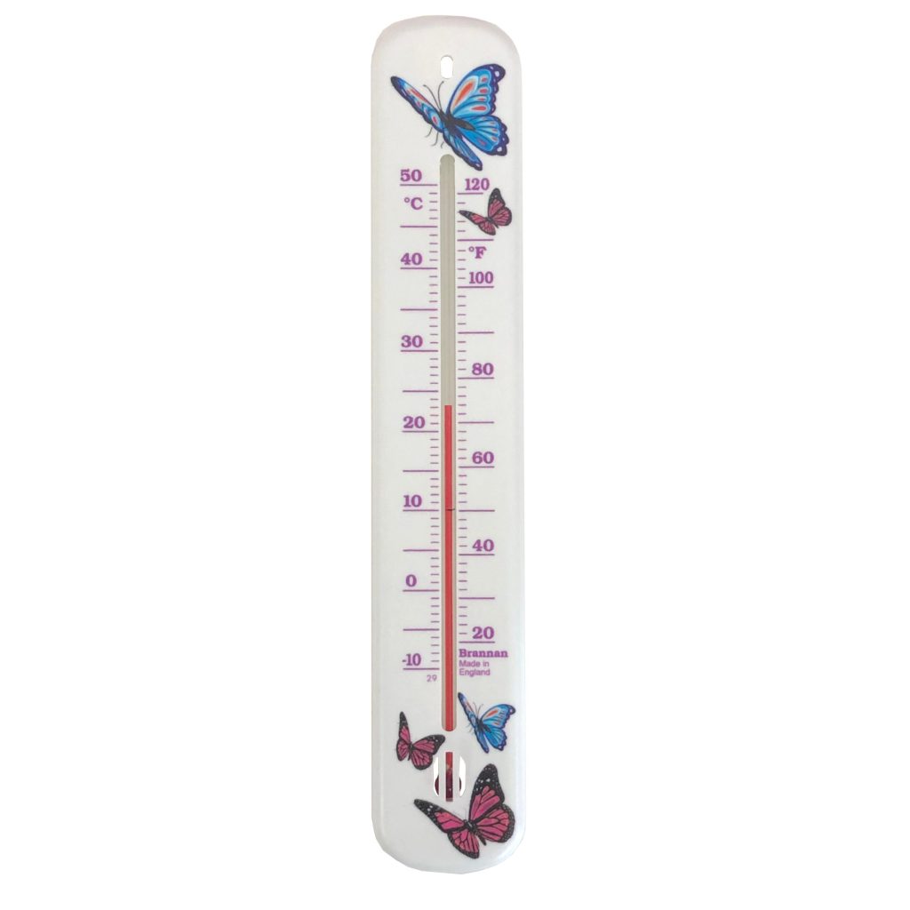 215mm plastic wall thermometer - decorative butterfly design | Brannan