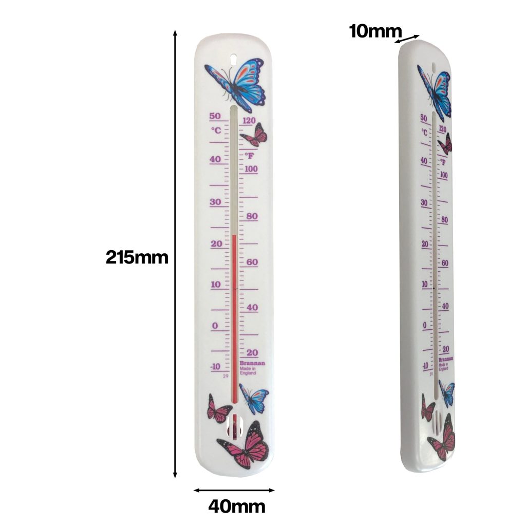 215mm plastic wall thermometer - decorative butterfly design | Brannan