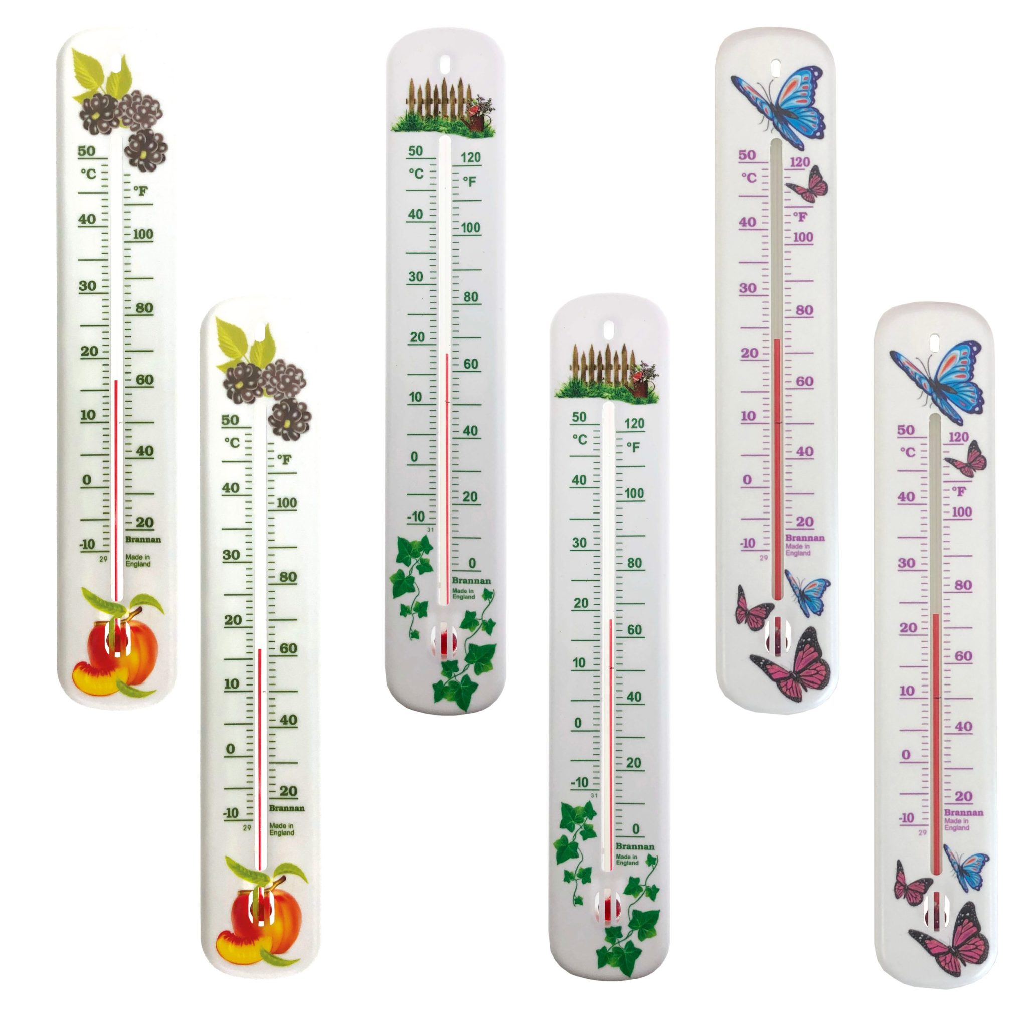 215mm plastic wall thermometer - decorative pack of 6 | Brannan