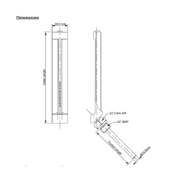 135 degree obtuse angle V-Line thermometer | Brannan