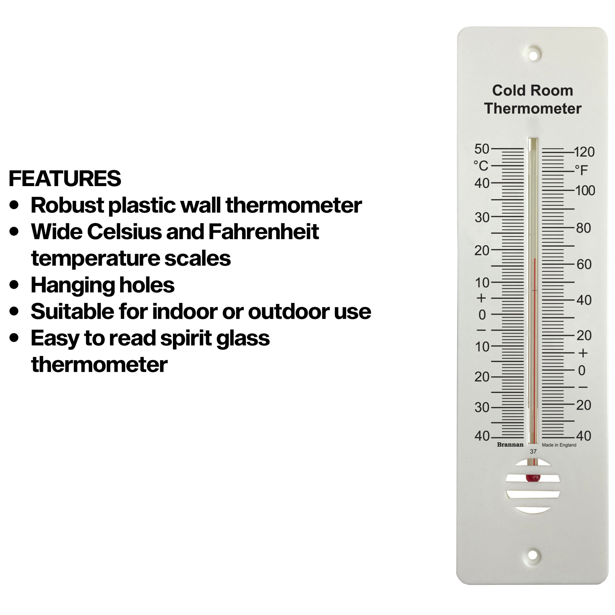 255mm plastic wall thermometer - cold room thermometer | Brannan