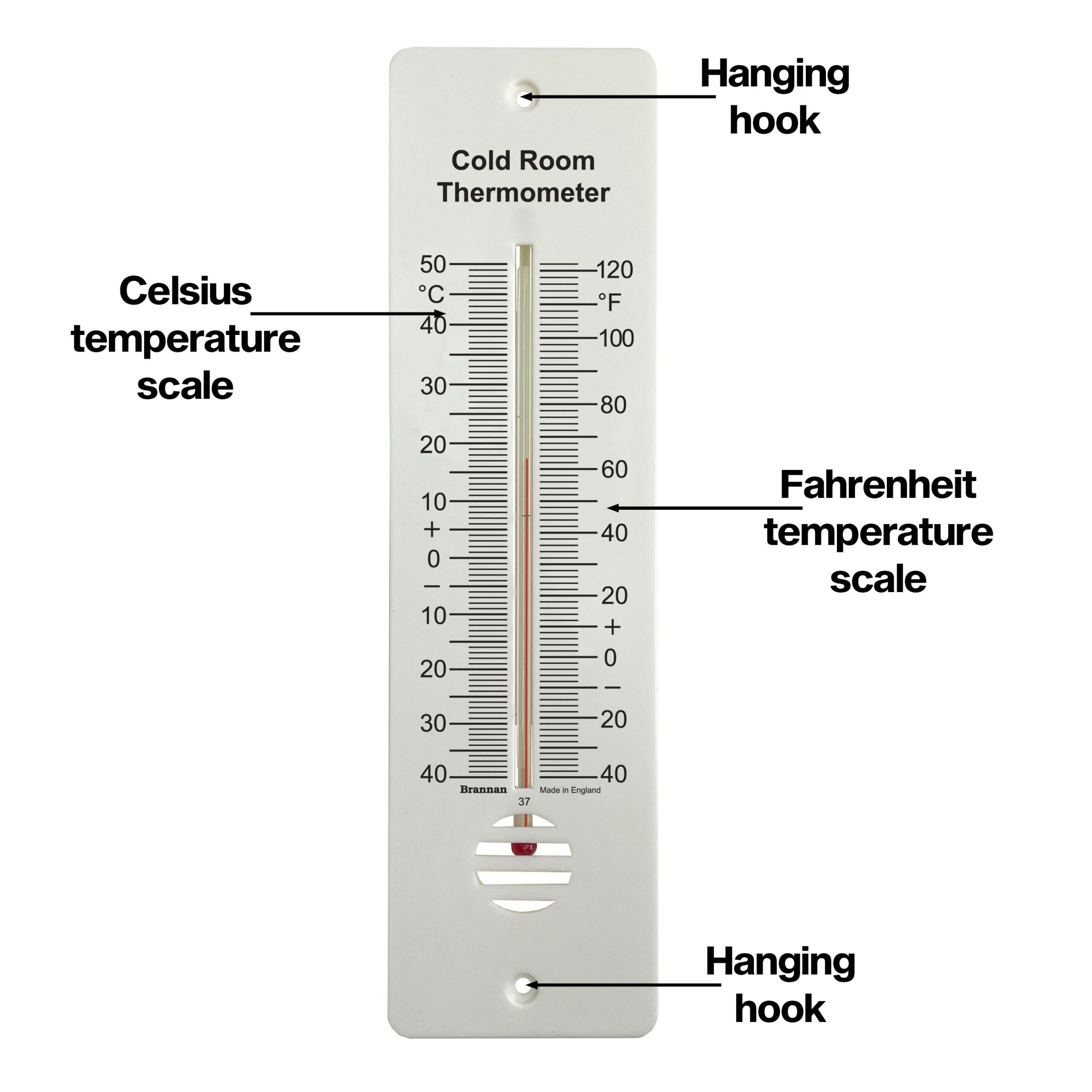 255mm plastic wall thermometer - cold room thermometer | Brannan