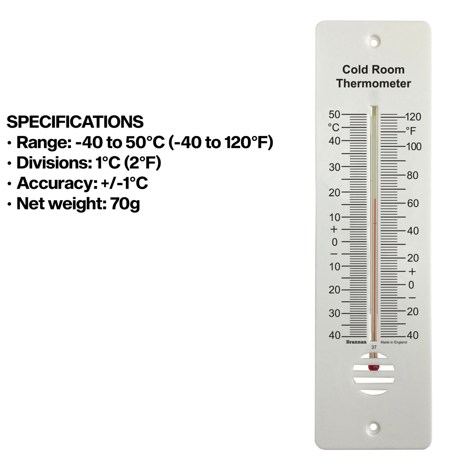 255mm plastic wall thermometer - cold room thermometer | Brannan