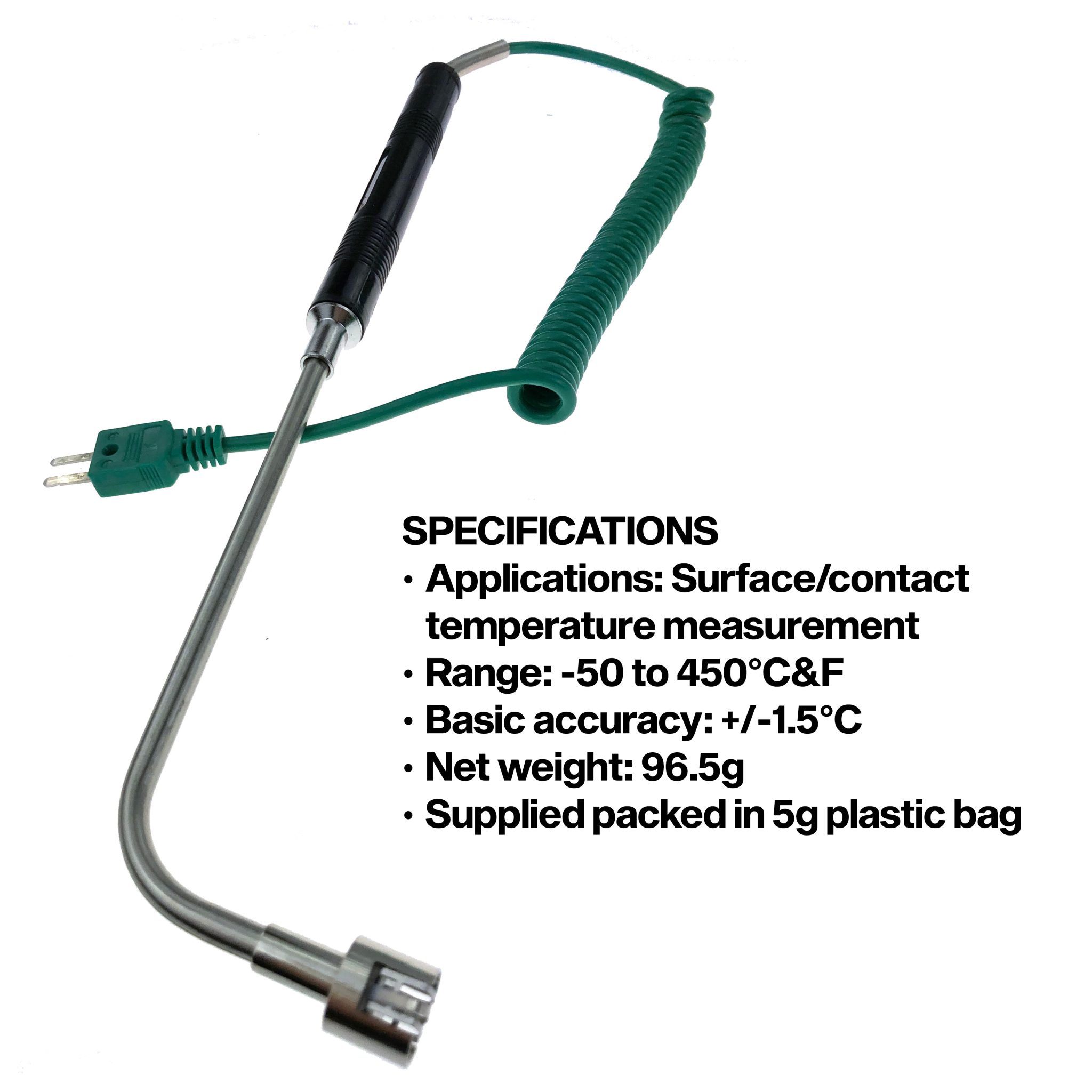 Curved head K-type temperature probe for contact/surface use | Brannan