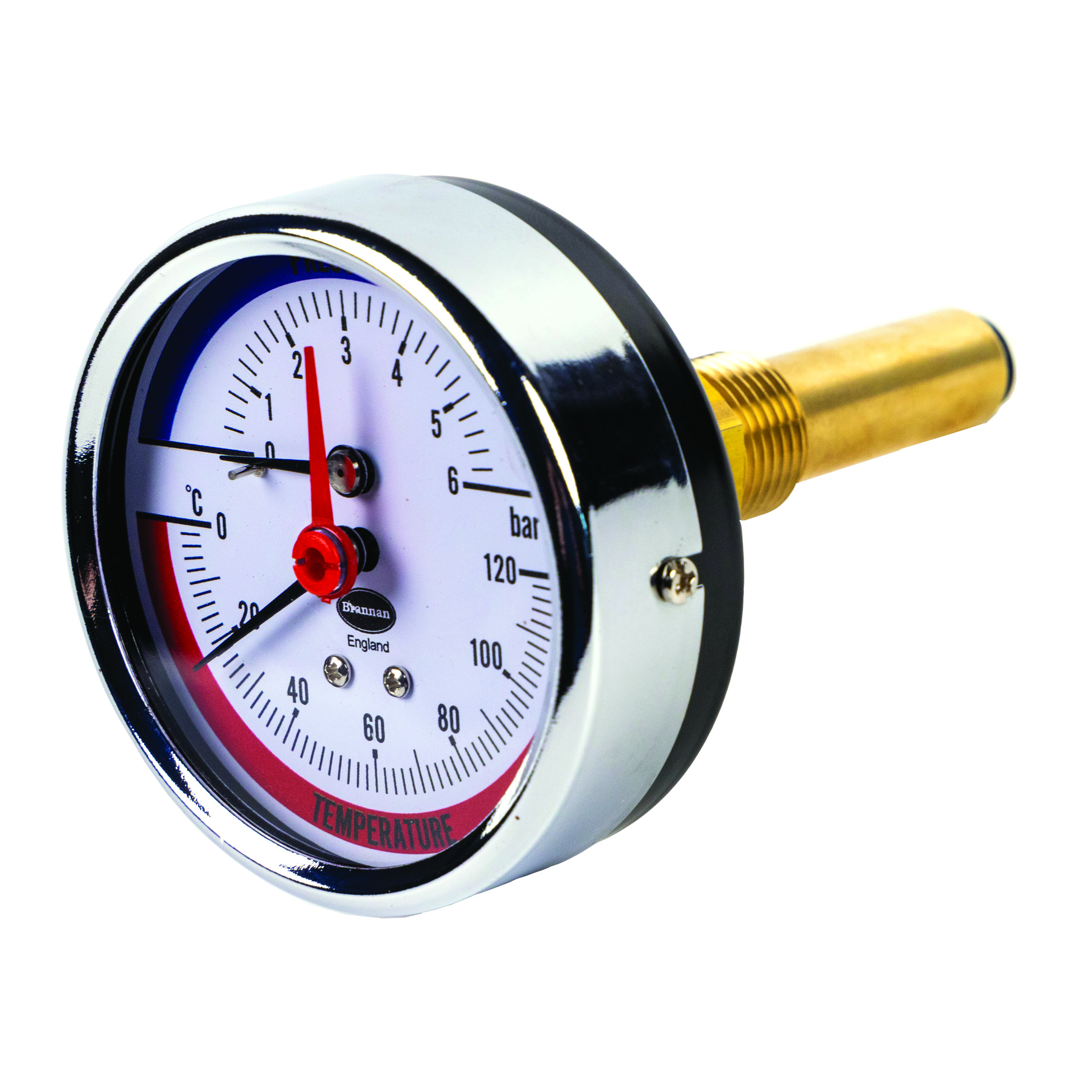 Combined temperature and pressure gauge | Brannan