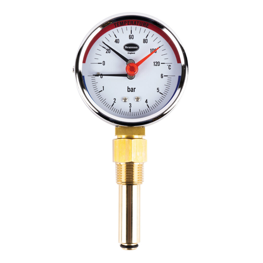 Combined temperature and pressure gauge | Brannan
