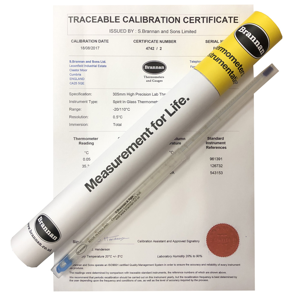 THERMcert pre-calibrated laboratory thermometers | Brannan