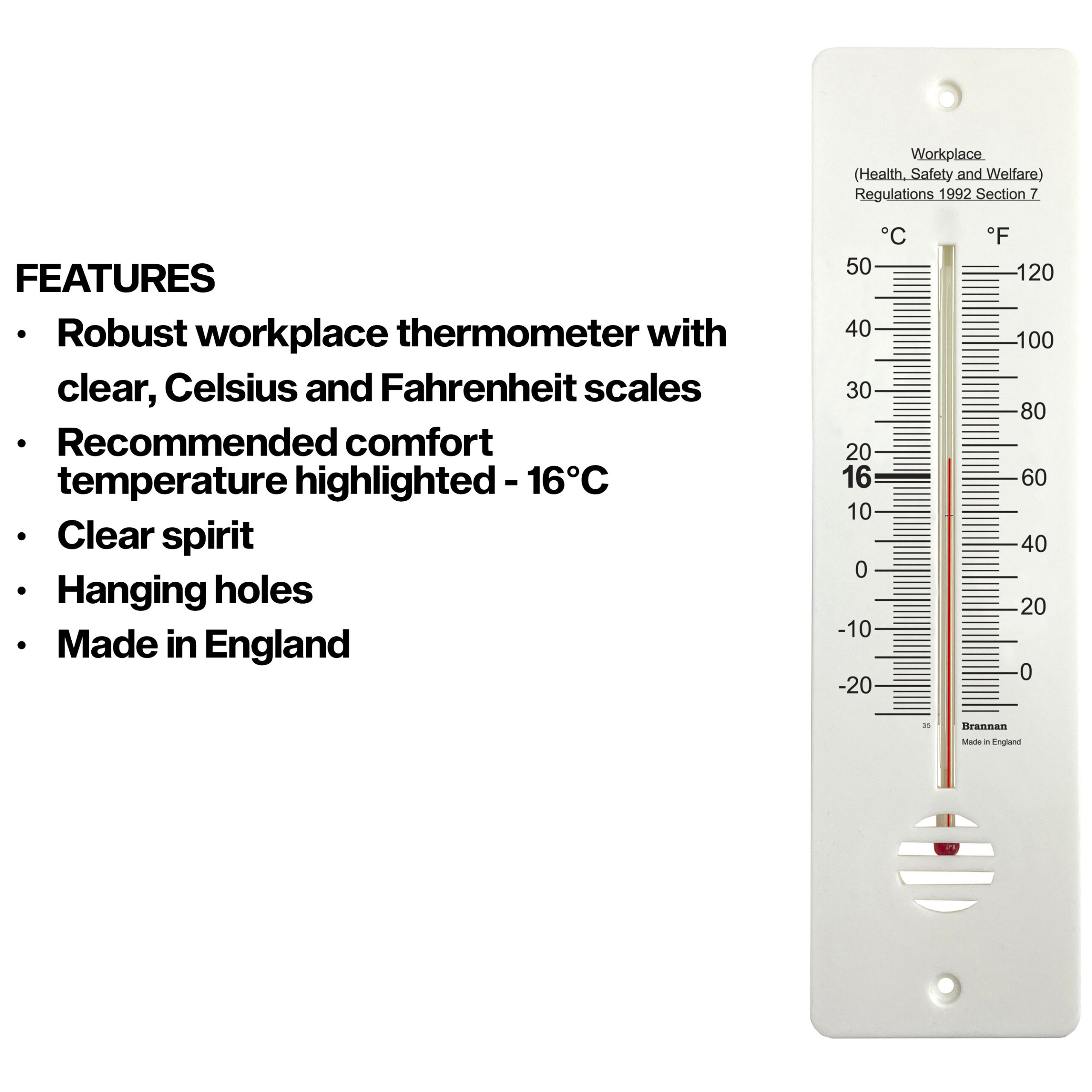 255mm plastic wall thermometer - workplace thermometer | Brannan