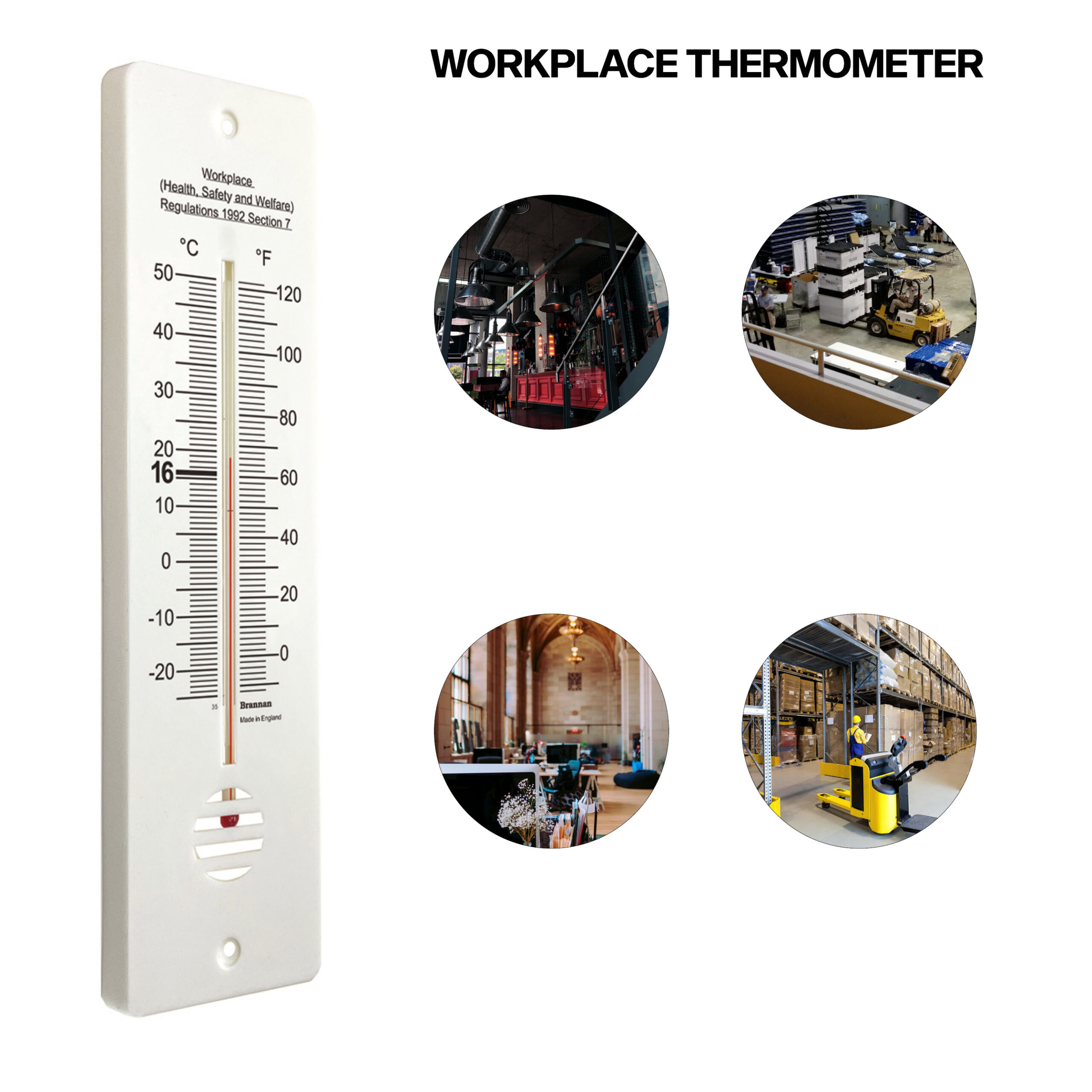 255mm plastic wall thermometer - workplace thermometer | Brannan