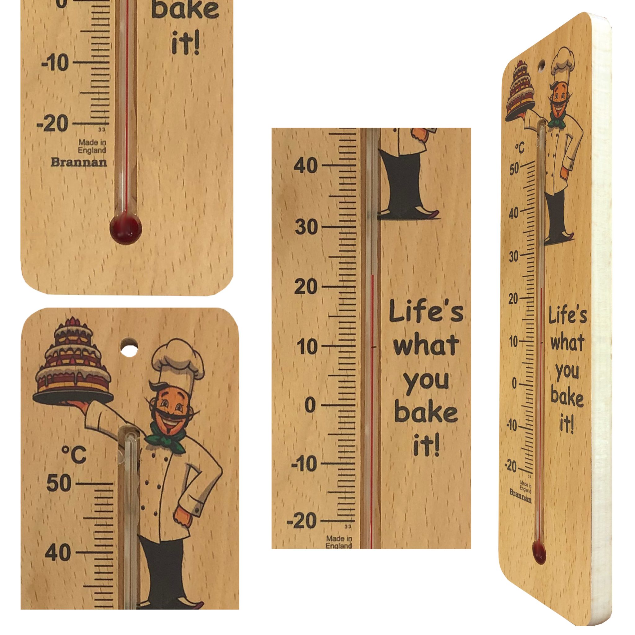 215mm wood wide wall thermometer - pastry chef design | Brannan