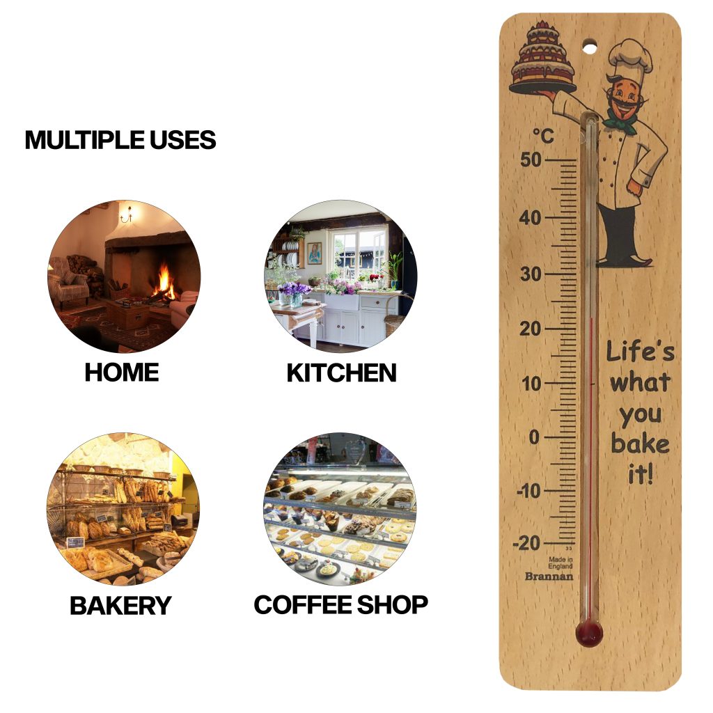 215mm wide wood wall thermometer - pastry chef design | Brannan