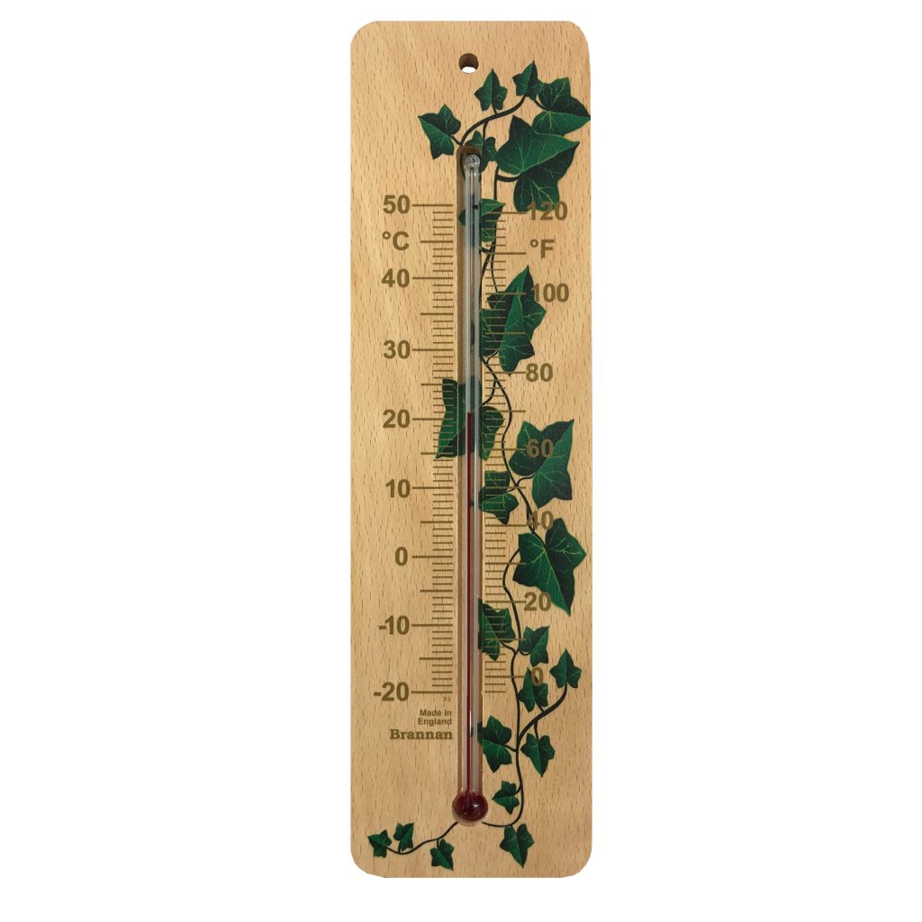 215mm wood wide wall thermometer - decorative ivy design | Brannan