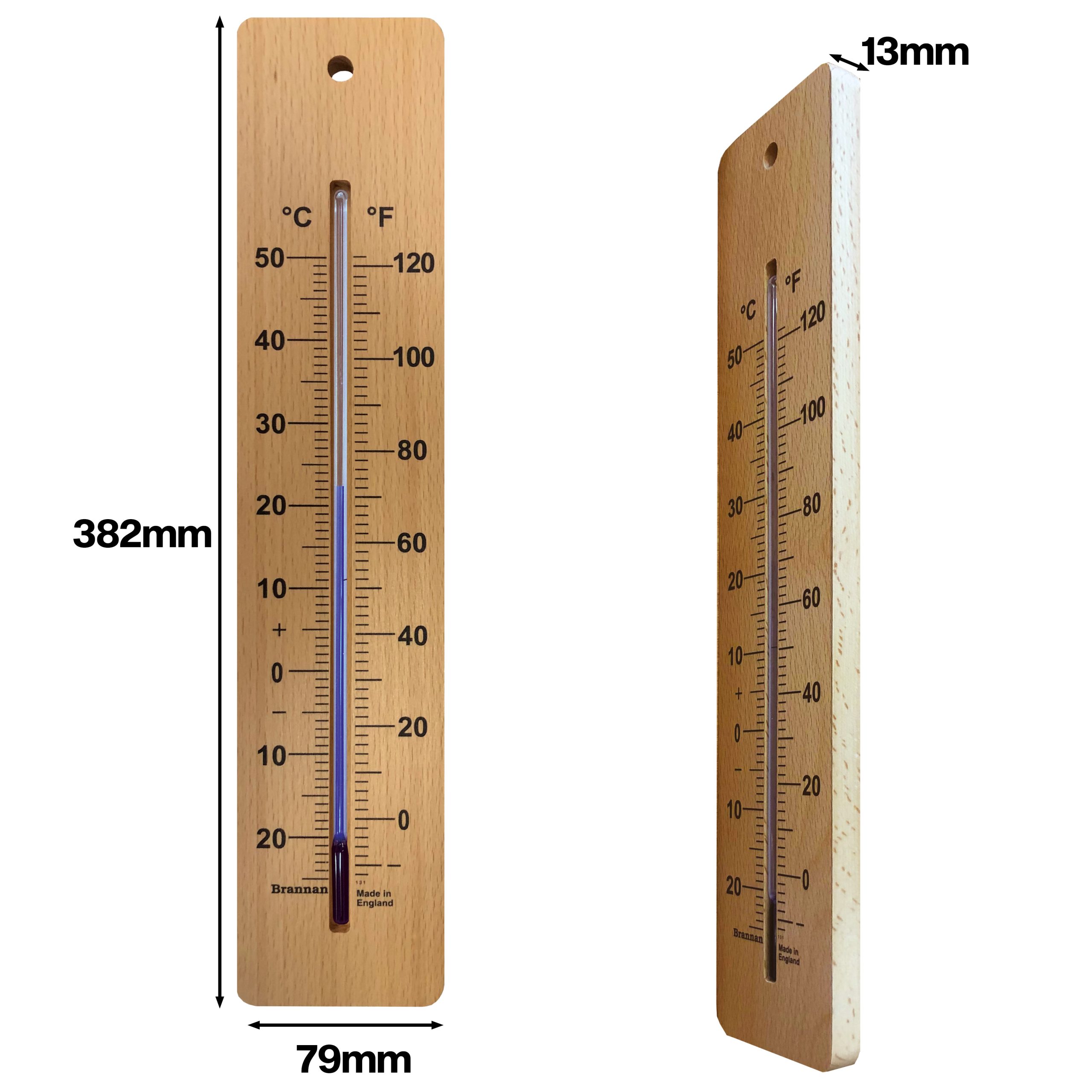 380mm wood wall thermometer - standard scale | Brannan