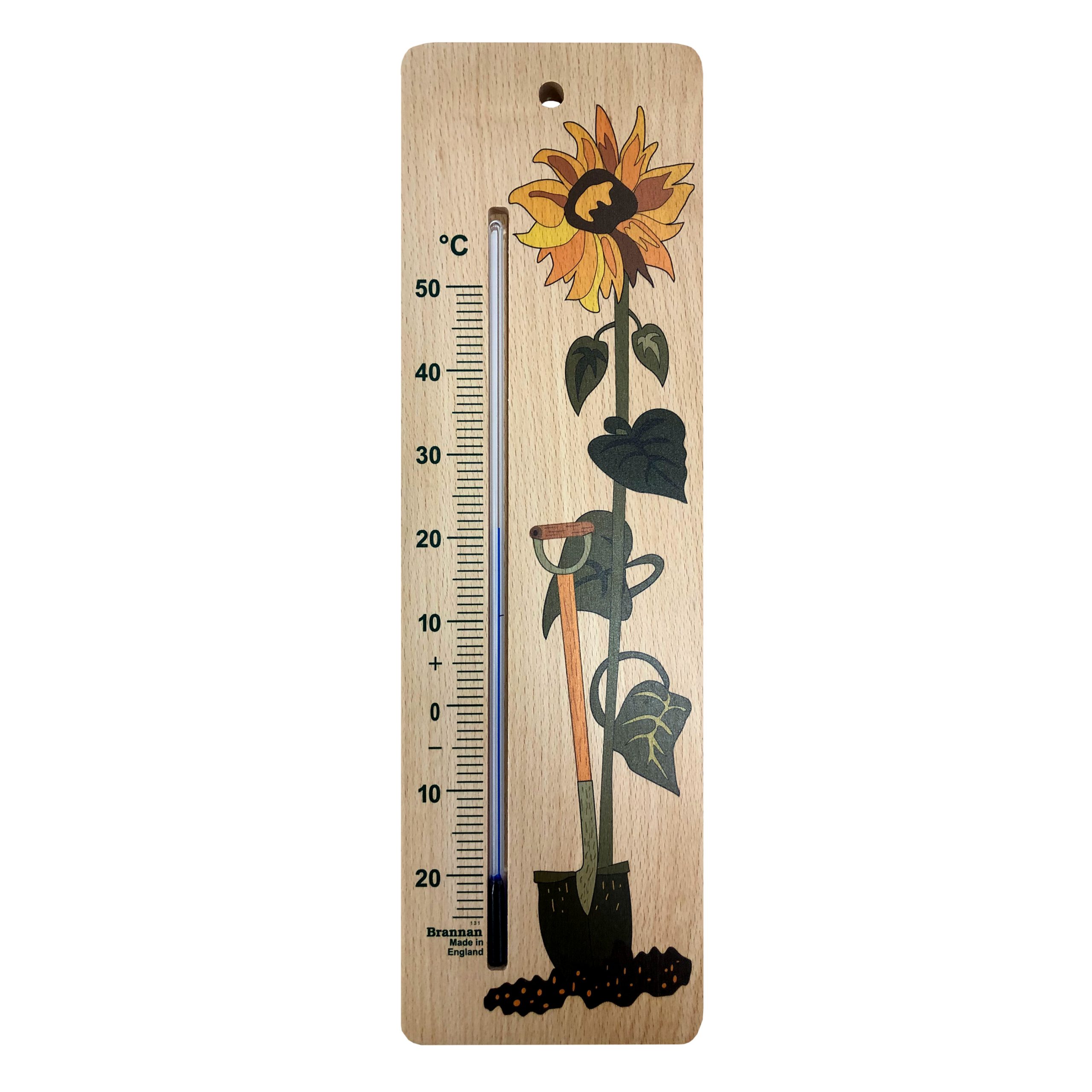 380mm wood wide wall thermometer - decorative garden design | Brannan