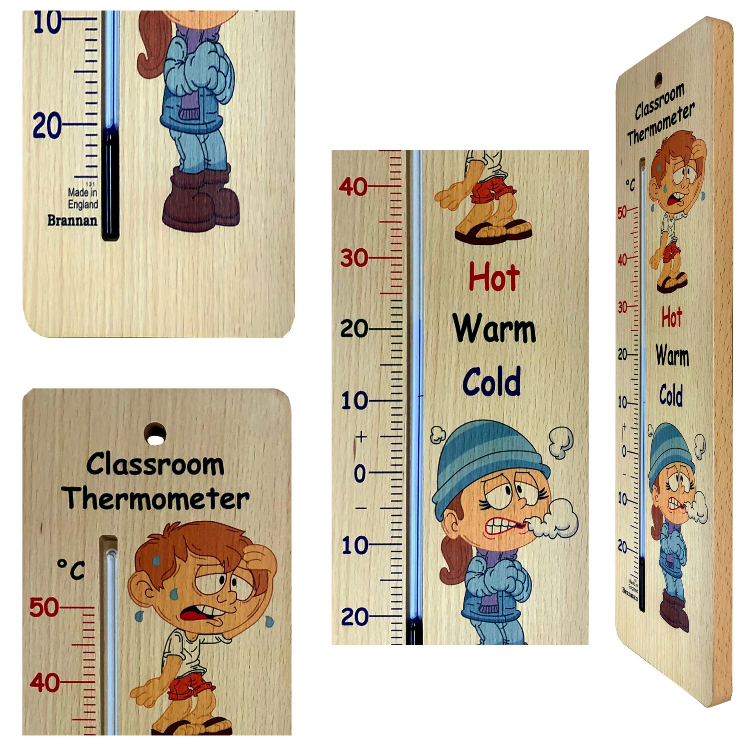 380mm wood wide wall thermometer - decorative classroom design | Brannan