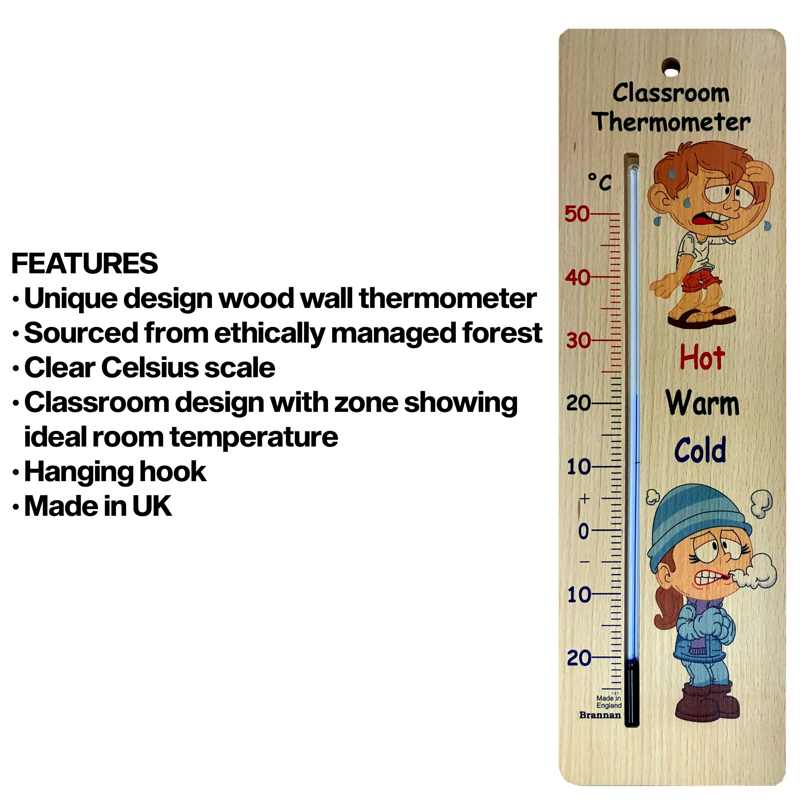 380mm wood wide wall thermometer - decorative classroom design | Brannan