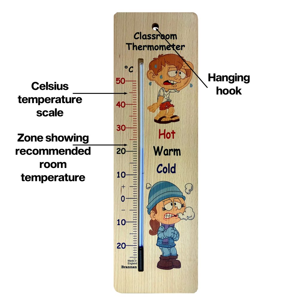 380mm wide wood wall thermometer - classroom design | Brannan