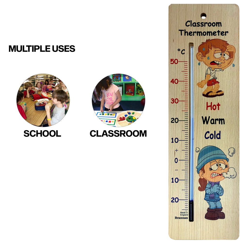 380mm wide wood wall thermometer - classroom design | Brannan
