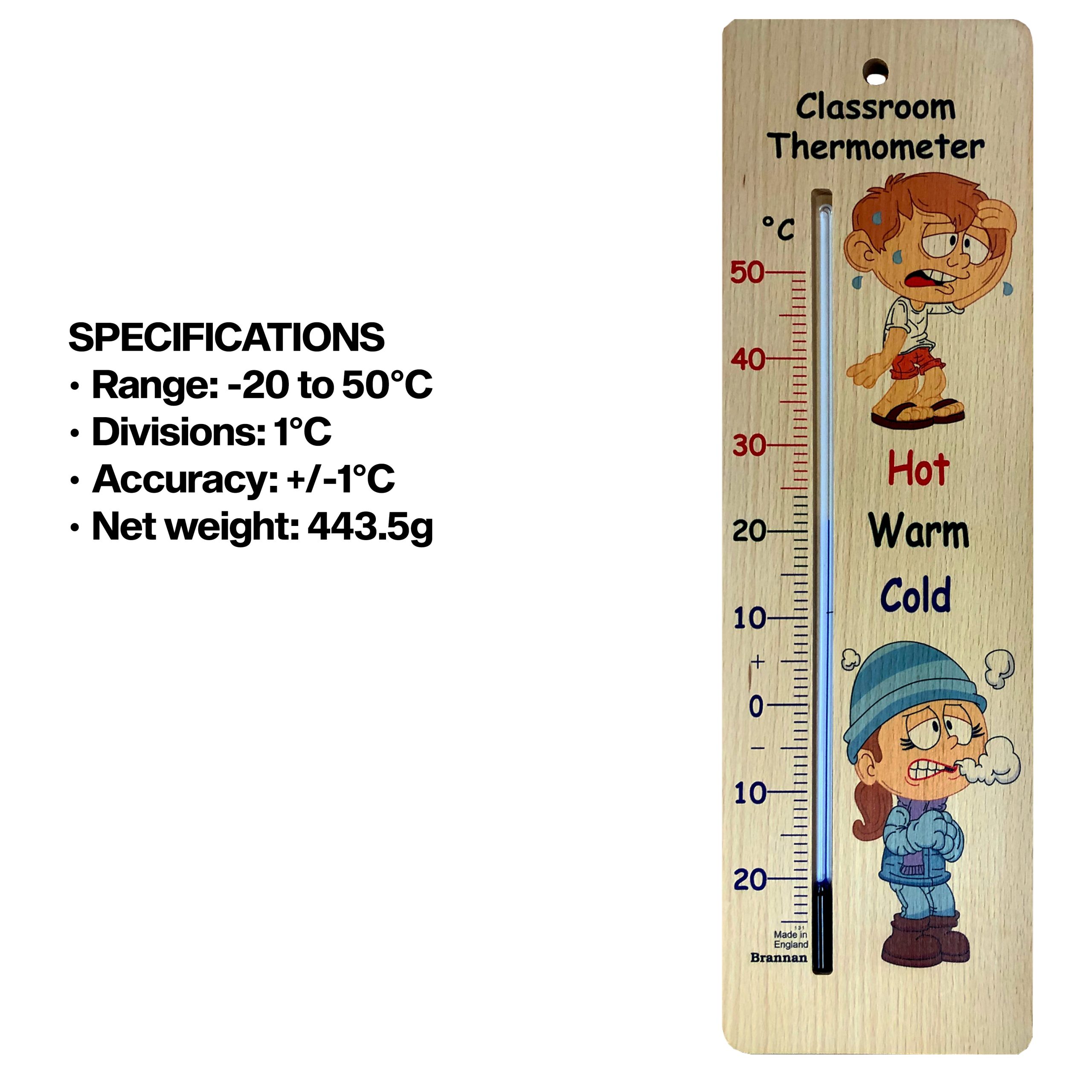 380mm wood wide wall thermometer - decorative classroom design | Brannan