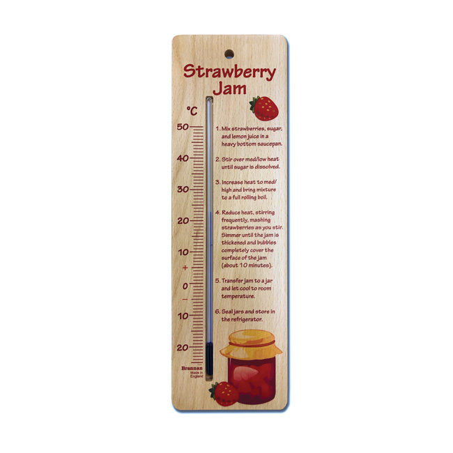 380mm wide wood wall thermometer - strawberry jam design | Brannan