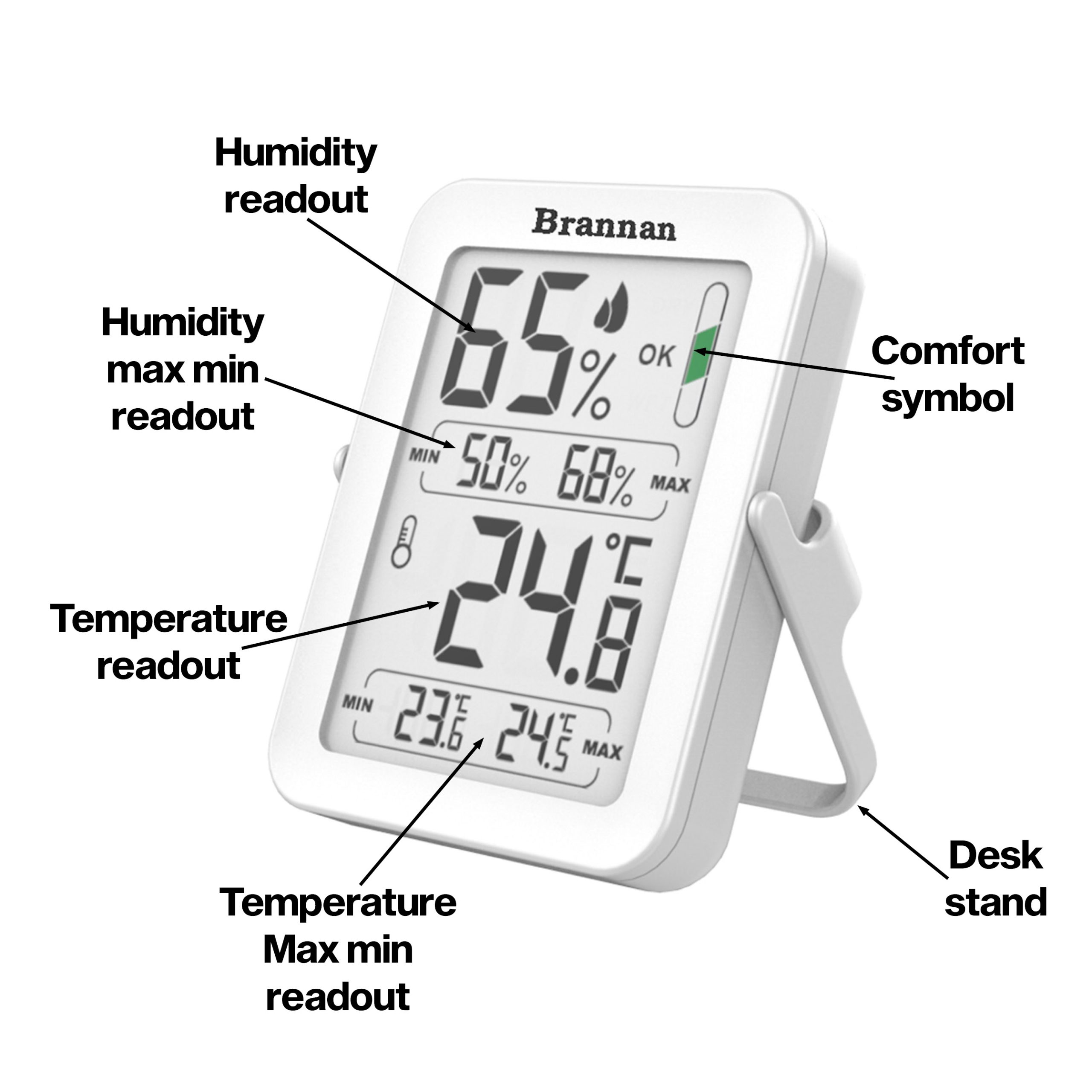 Max min thermometer & hygrometer with auto reset max min | Brannan