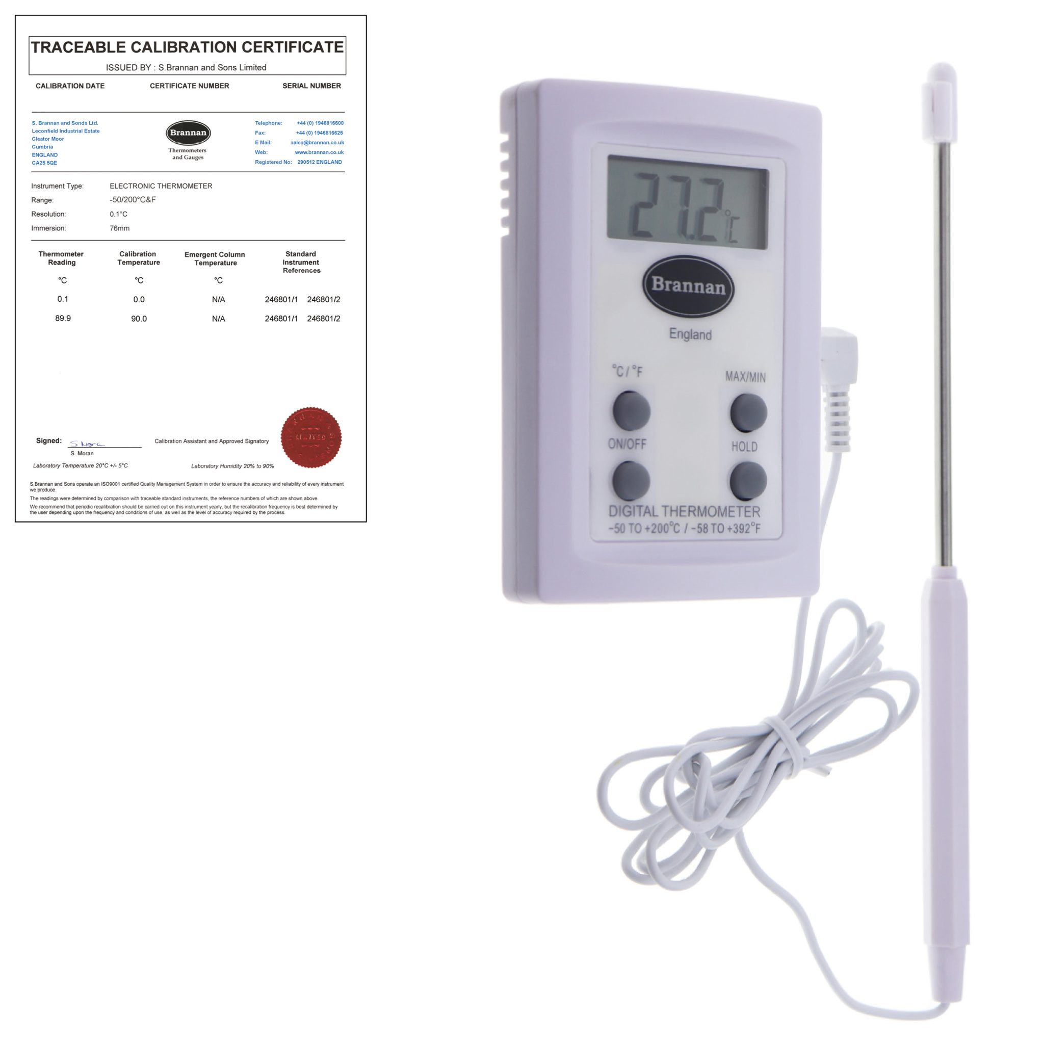 Pre-calibrated hand held digital test thermometer | Brannan