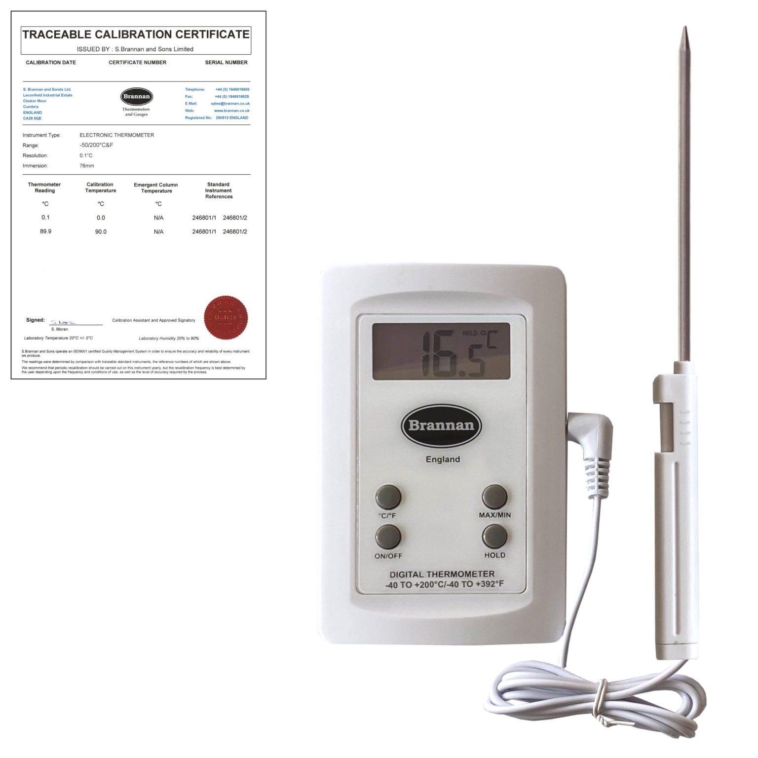 Pre-calibrated hand held digital test thermometer | Brannan