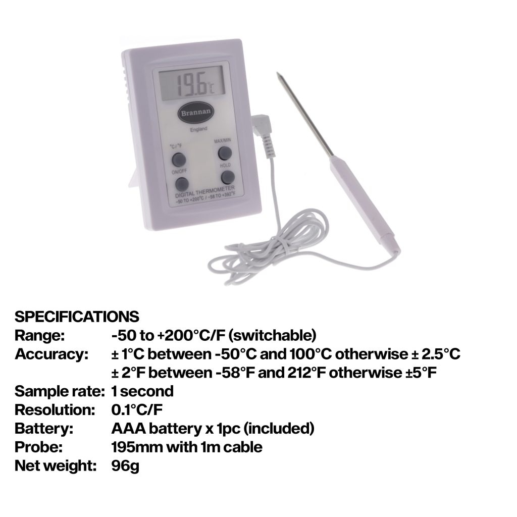 Pre-calibrated hand held digital test thermometer | Brannan