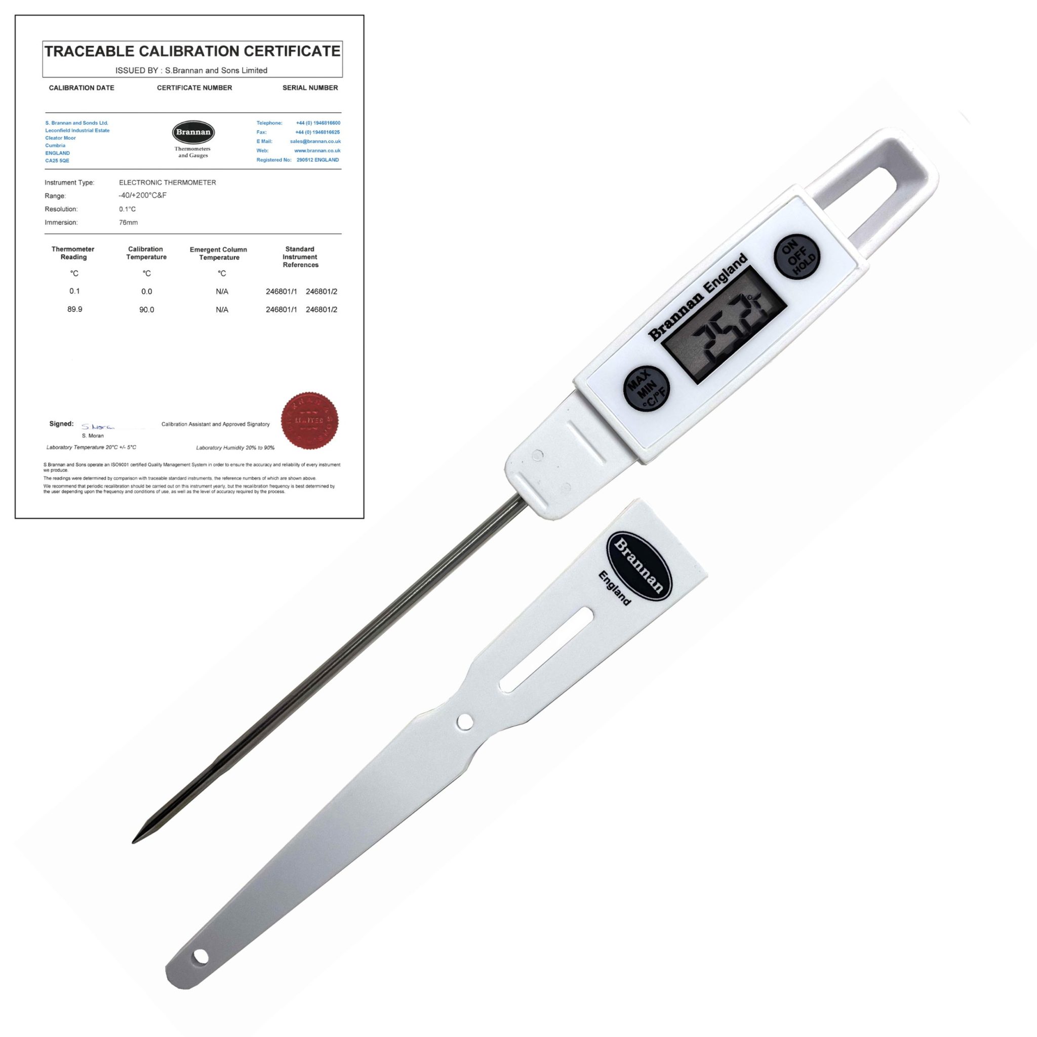 THERM-cert, pre-calibrated water resistant test thermometer | Brannan