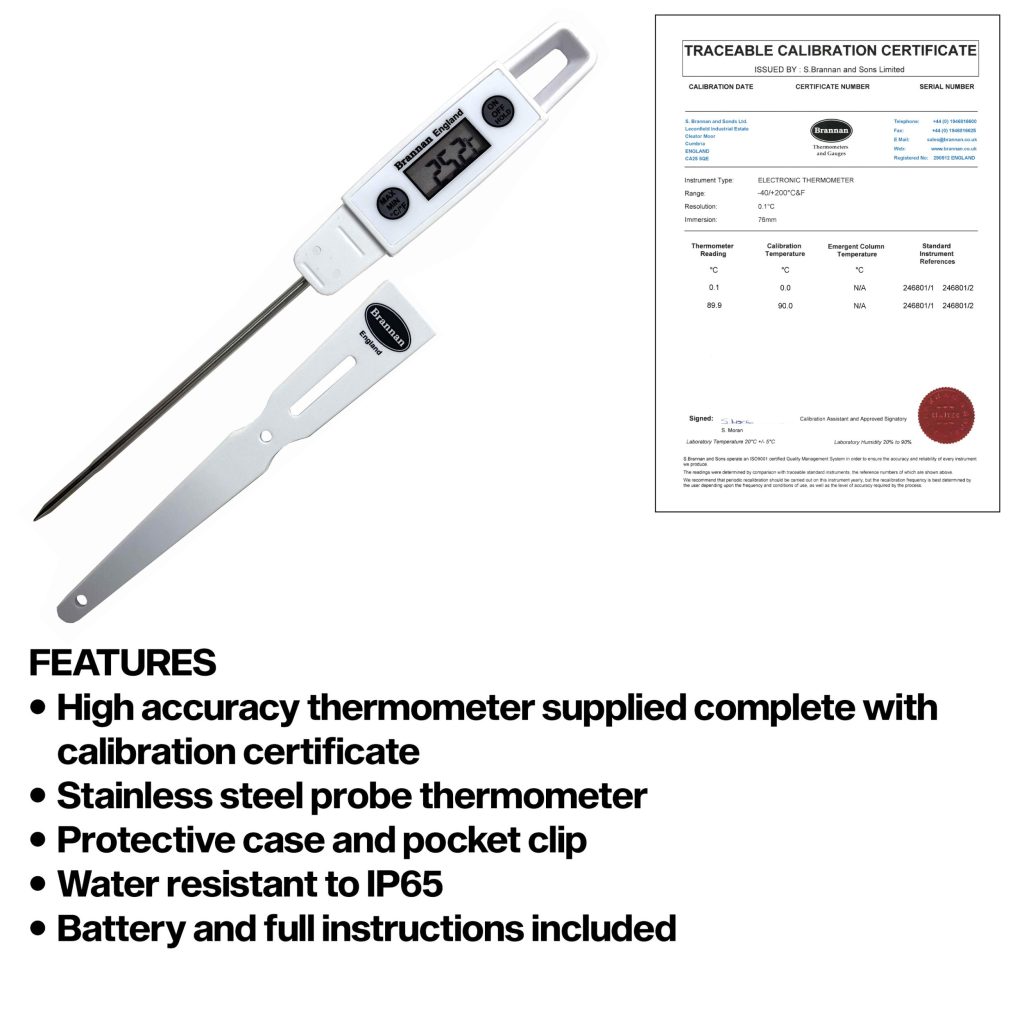 THERM-cert, pre-calibrated water resistant test thermometer | Brannan