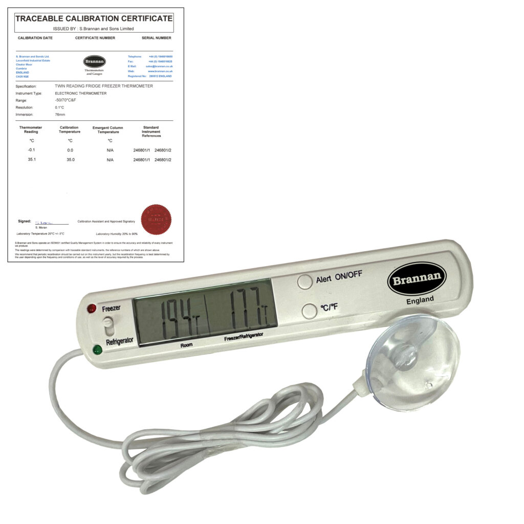THERM-cert, pre-calibrated fridge or freezer thermometer | Brannan