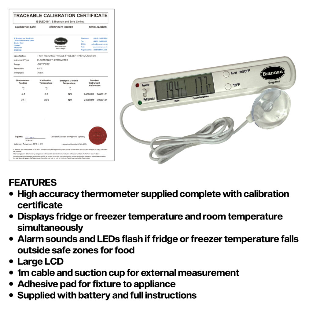 THERM-cert, pre-calibrated fridge or freezer thermometer | Brannan