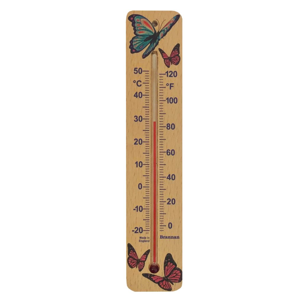 215mm wood wall thermometer with butterfly design | Brannan