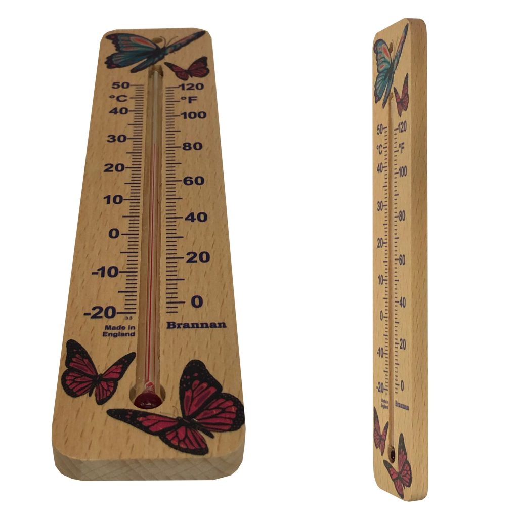 215mm wood wall thermometer with butterfly design | Brannan
