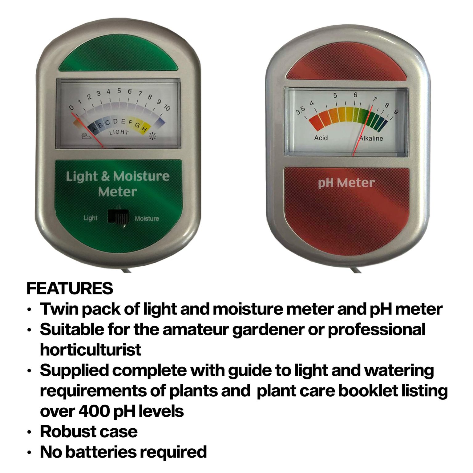 Light & moisture meter and pH meter with cabled probes | Brannan