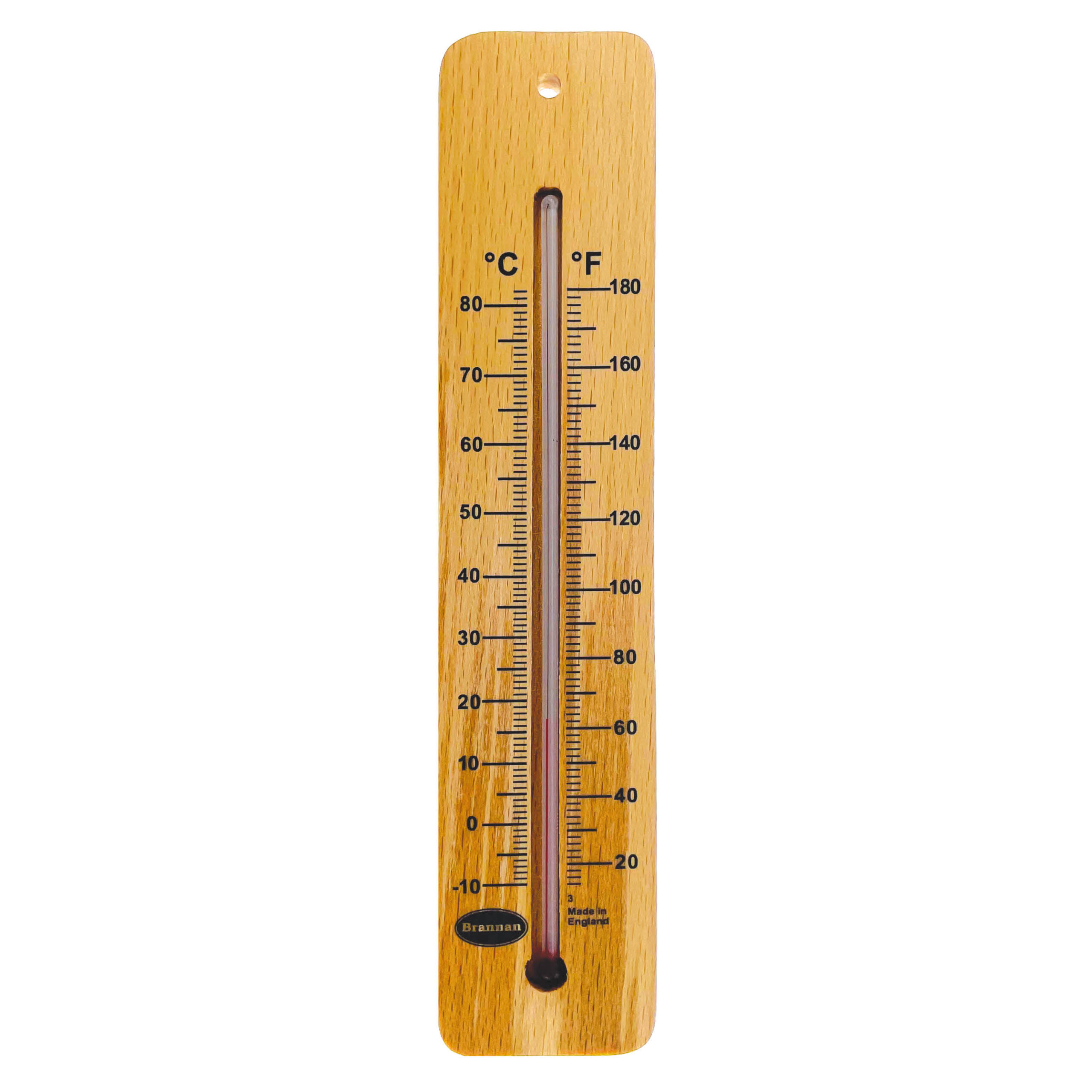 215mm wood wall thermometer - high range | Brannan