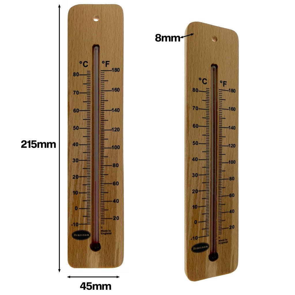 215mm high range wood wall thermometer | Brannan